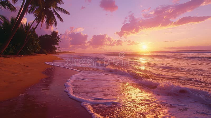 Tropical Paradise Bathed in Golden Light of Setting Sun Stock ...