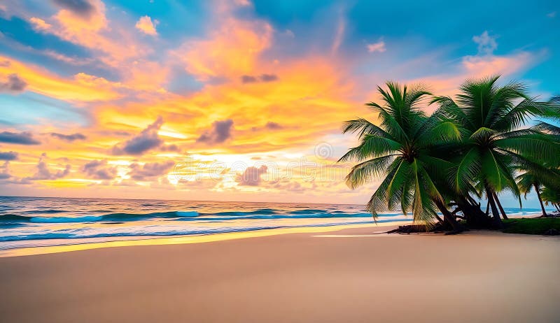 Tropical Paradise Beach Sunset: Perfect for Travel Ads Stock ...