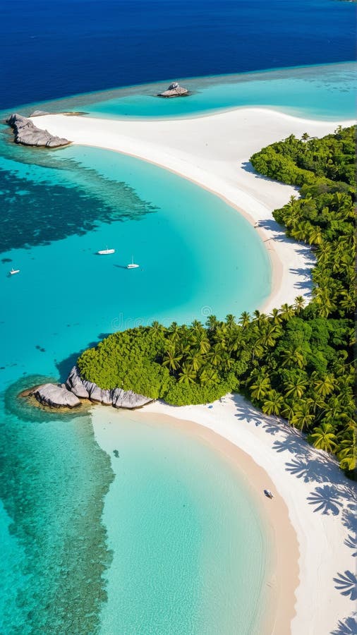 Tropical Paradise Beach with Turquoise Waters and Lush Palm Trees Stock Image - Image of beach ...