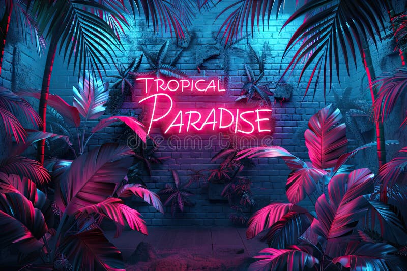 Tropical Paradise Glowing Neon Sign Illustration Generative AI Stock ...