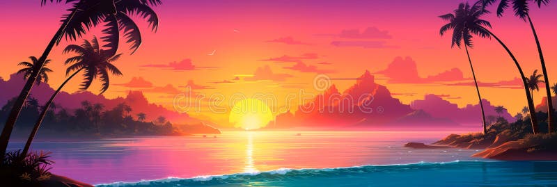 Tropical Paradise with a Gradient Backdrop Featuring the Vibrant Colors ...