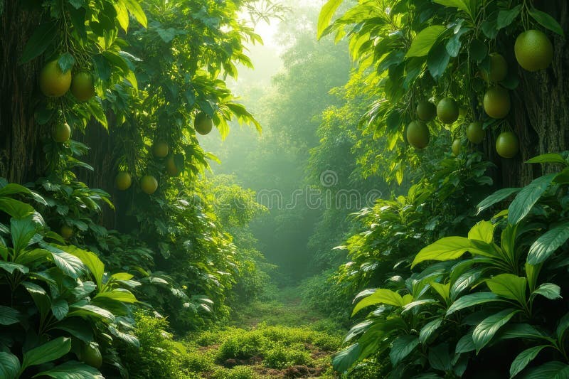 Tropical Paradise Illuminated by Lively Lime-Colored Canopies Stock ...