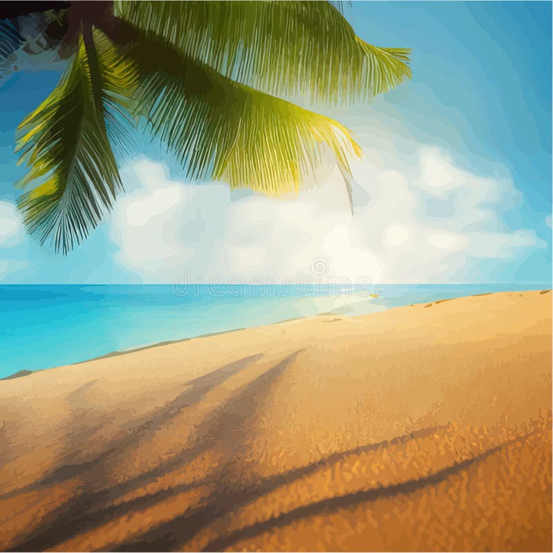 Tropical Paradise Island Sandy Beach Palm Trees And Sea Stock Vector