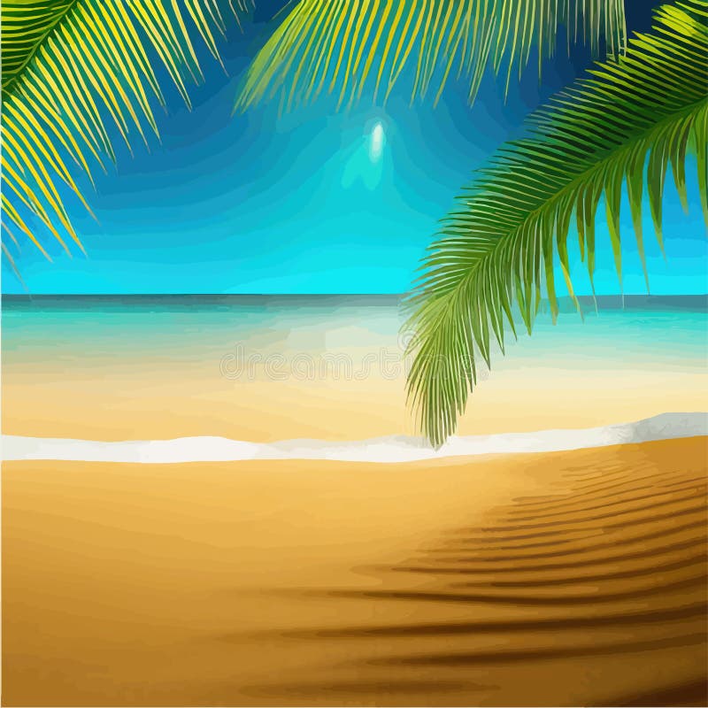Tropical Paradise Island Sandy Beach Palm Trees And Sea Stock Vector