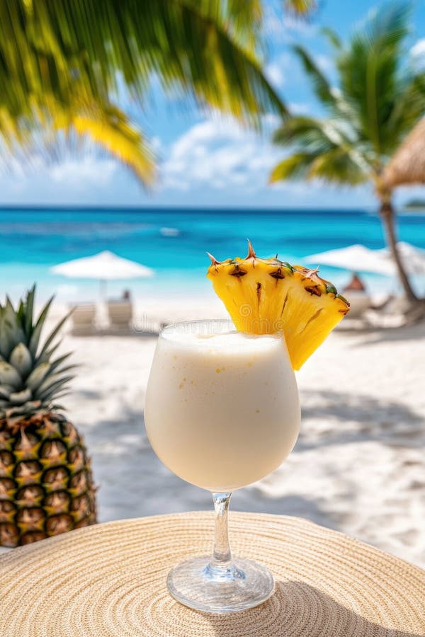 Tropical Paradise: Refreshing Pina Coladas on Pristine Beach with ...