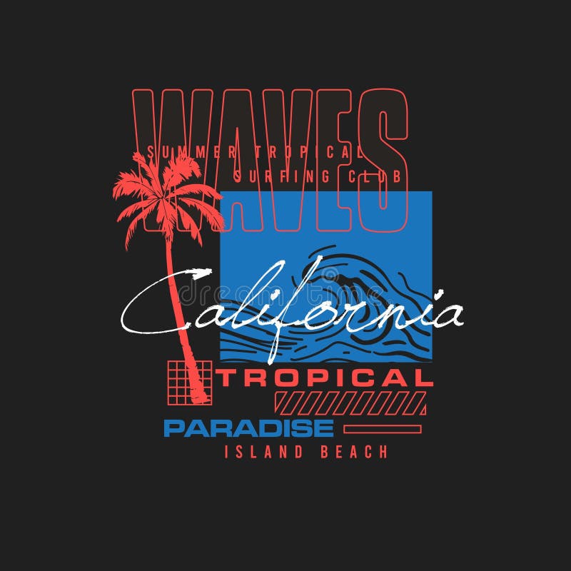 Tropical Paradise Waves California Summer Beach Graphic Design Stock ...