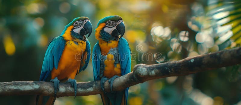 Tropical Parrots Sitting on a Tree Branch in the Rainforest Stock Image ...