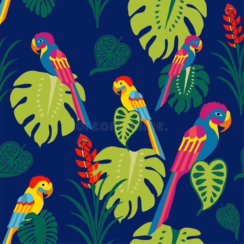 Tropical Parrots Surface Pattern Vector, Colorful Birds Repeat Pattern ...