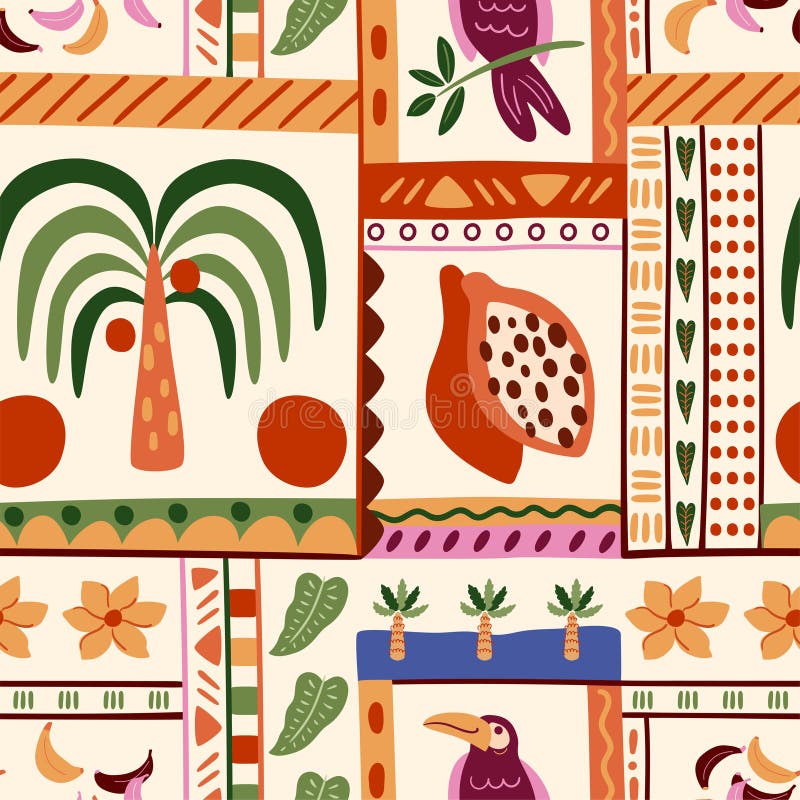 Tropical Patchwork Seamless Pattern. Vector Summer African Tribal Print ...