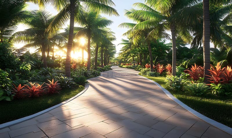 Tropical Sunset Pathway stock illustration. Illustration of sunset ...