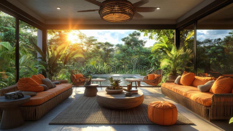 Tropical Patio Design, Sunset View Stock Image - Image of garden ...