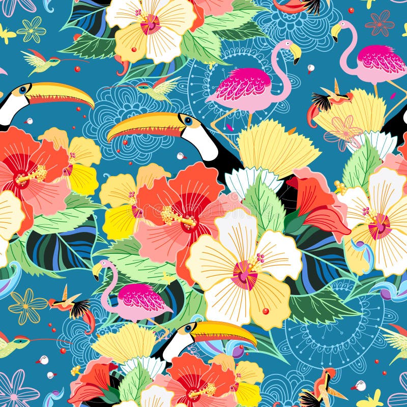 Seamless Pattern with Tropical Birds. Stock Vector - Illustration of ...