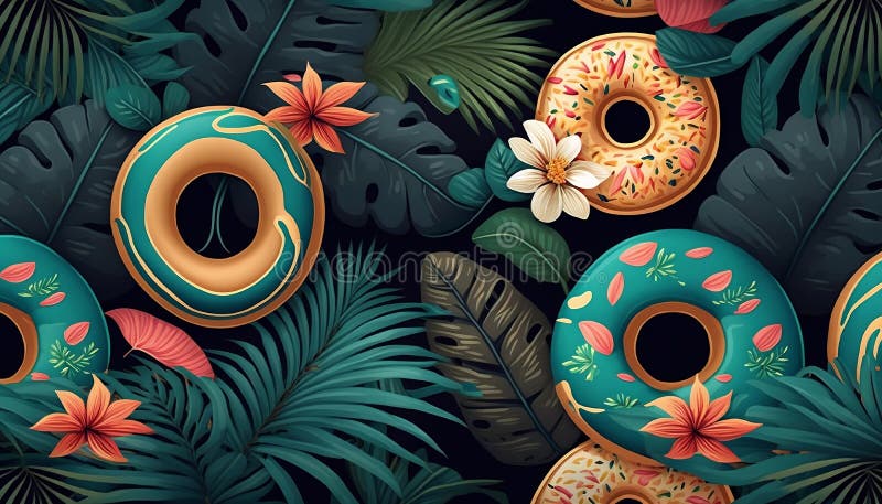Tropical Pattern with Donuts and Colorful Icing and Sprinkles ...