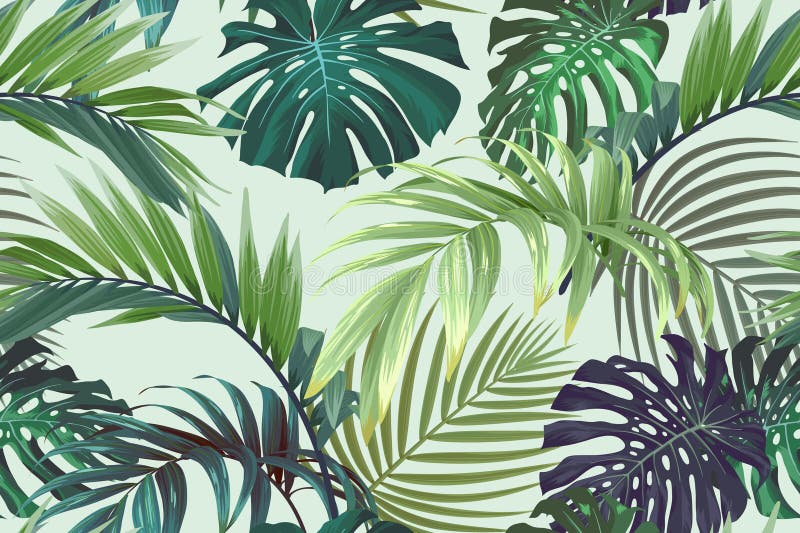 Tropical Pattern with Green Palm Leaves. Summer Vector Background or ...