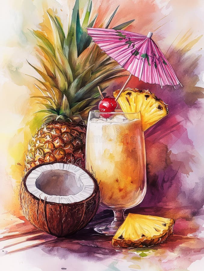 Tropical Pina Colada Cocktail with Pineapple and Coconut Art. Stock ...