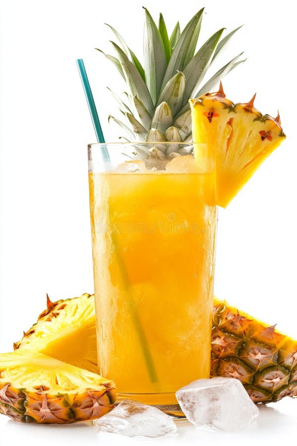 Tropical Pineapple Beverage Served with Ice and Pineapple Wedges Stock ...
