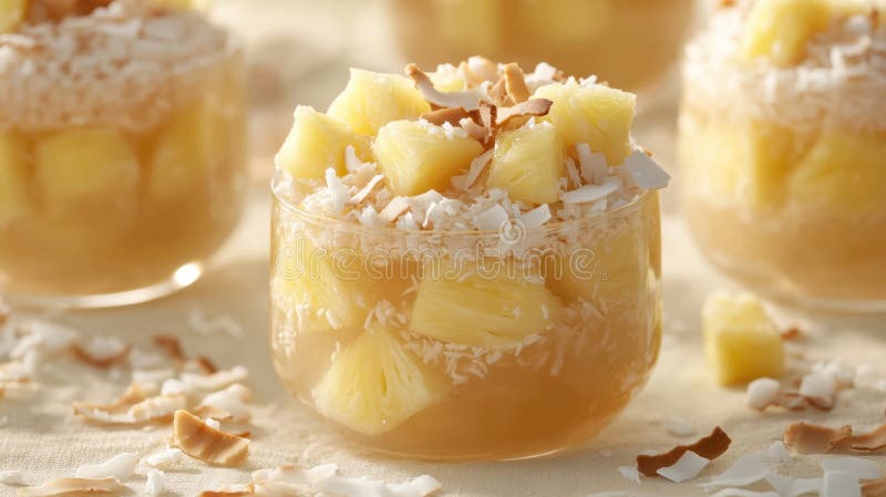 Tropical Pineapple Dessert Cups with Shredded Coconut Topping Stock ...