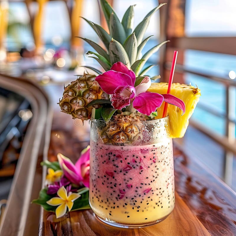 Tropical Pineapple Drink at Ocean Bar Stock Image - Image of restaurant ...
