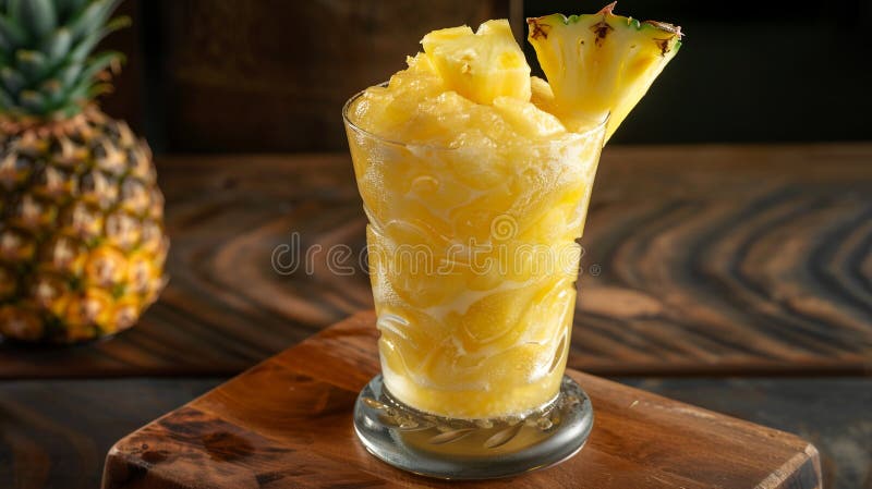 A Tropical Pineapple Slush with a Slice of Pineapple on the Rim Stock ...