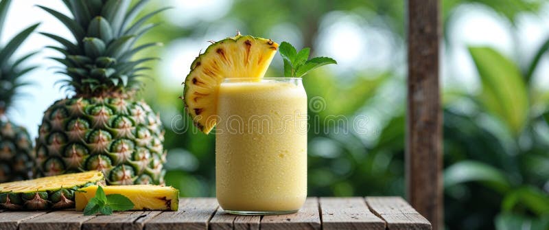 Tropical Pineapple Smoothie on Outdoor Bar Counter. Stock Photo - Image ...