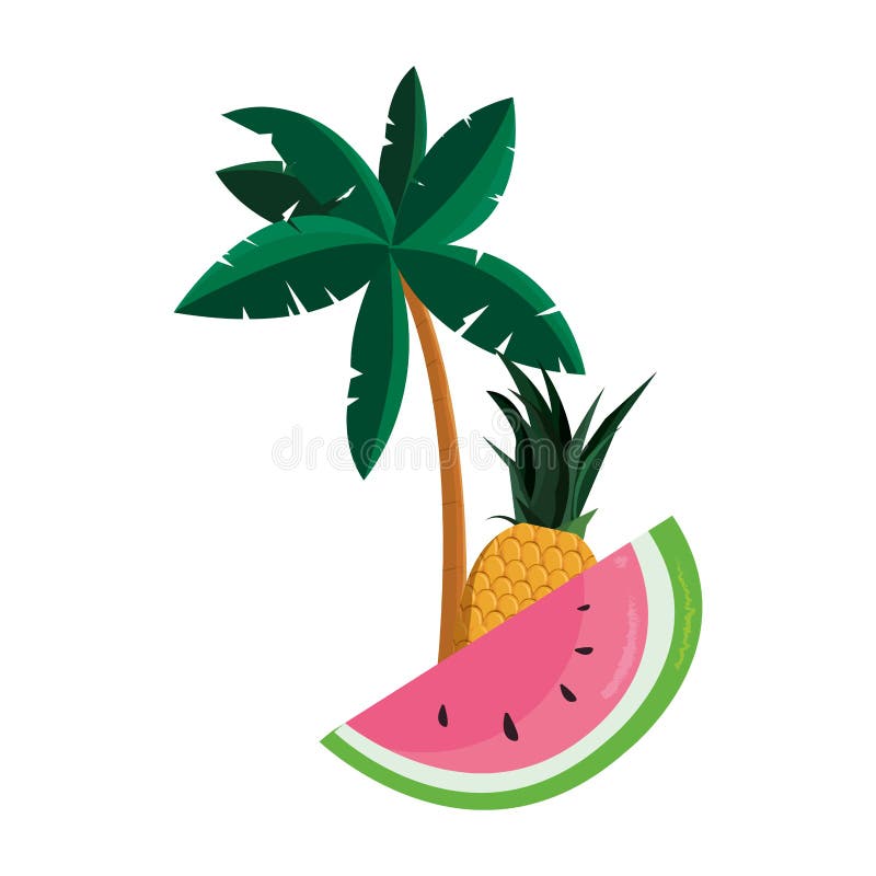 Tropical Pineapple Watermelon Palm Tree Stock Illustration ...