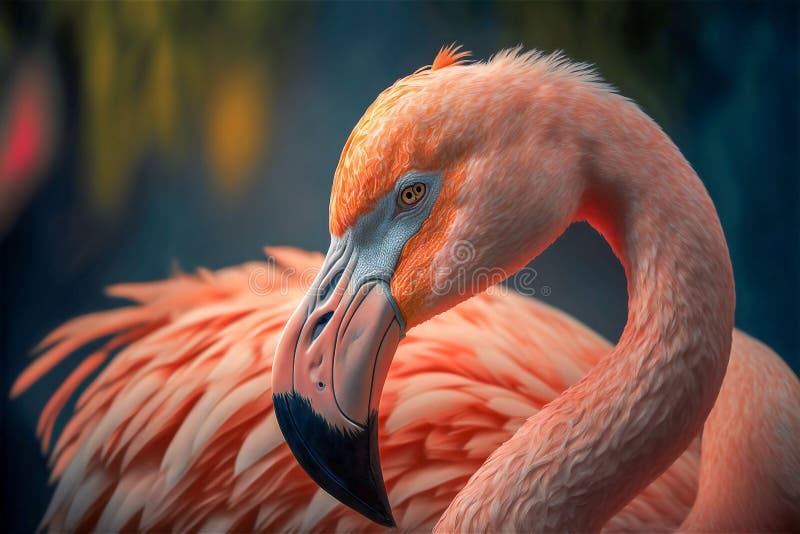 Tropical Pink Flamingo Bird Closeup in Side View. Stock Illustration ...