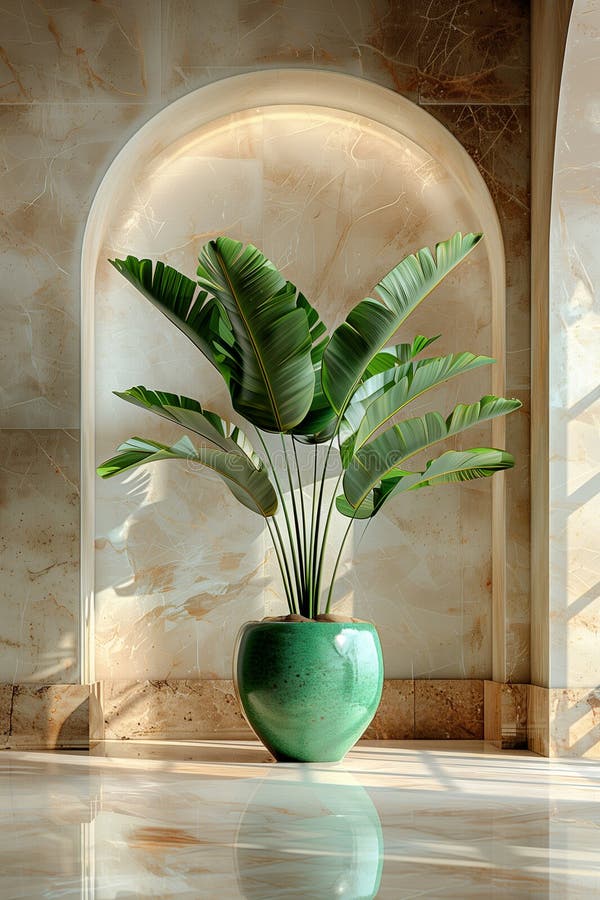 Tropical Plant in a Green Round Pot - AI Generated Stock Illustration ...