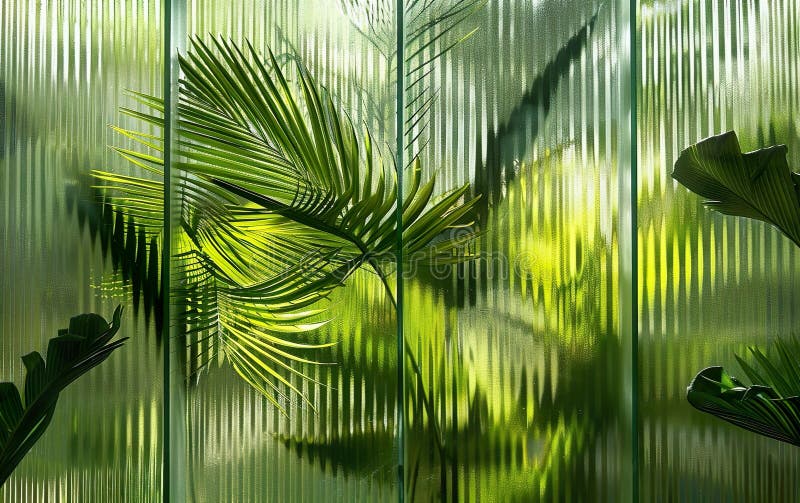 Tropical Plants Behind Reeded Glass Visual Effect Texture. Abstract ...