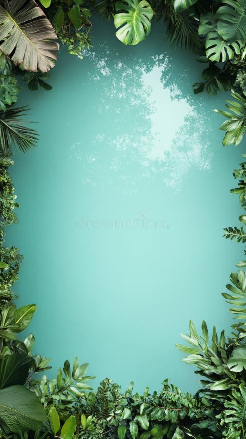 Tropical Plants Frame Creating Empty Space with Forest Reflection Stock ...