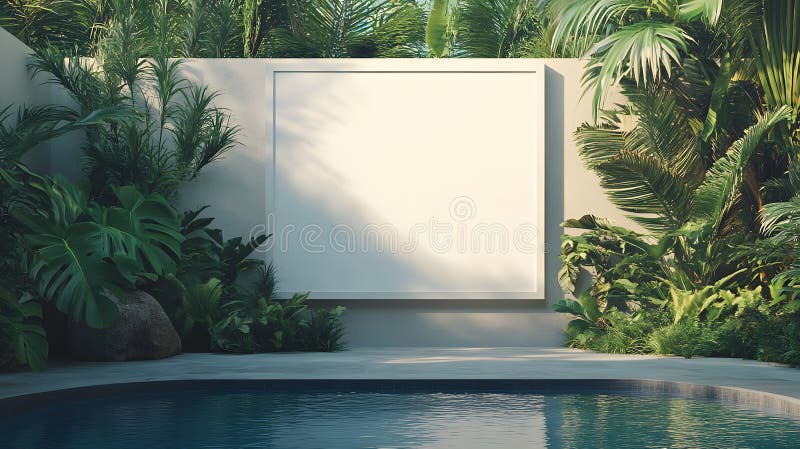 Tropical Poolside Mockup with Blank Wall Frame for Advertisement Stock Illustration ...