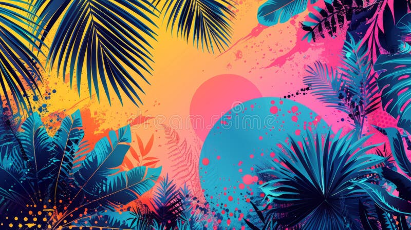 Tropical Pop Art, Colorful Tropical Pop Art Background with Funky ... Tropical Pop Art, Colorful Tropical Pop Art Background with Funky ...