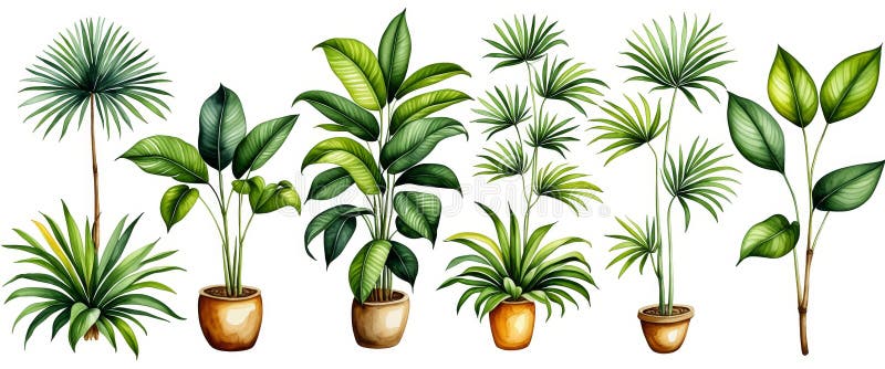 Tropical Potted Plants Collection on White Background Stock Photo ...