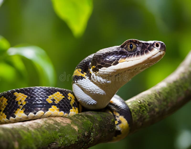 Tropical Python Snake on Branch in Forest on a Sunny Day, Generative AI ...