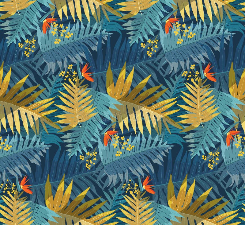 Tropical Rain Forest Leaf Color Seamless Pattern. Hawaii Wallpaper Or ...