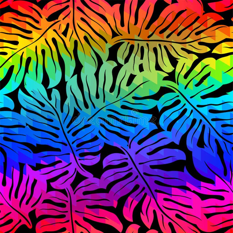 Tropical Rainbow Monstera Chevron Seamless Pattern Stock Vector ...