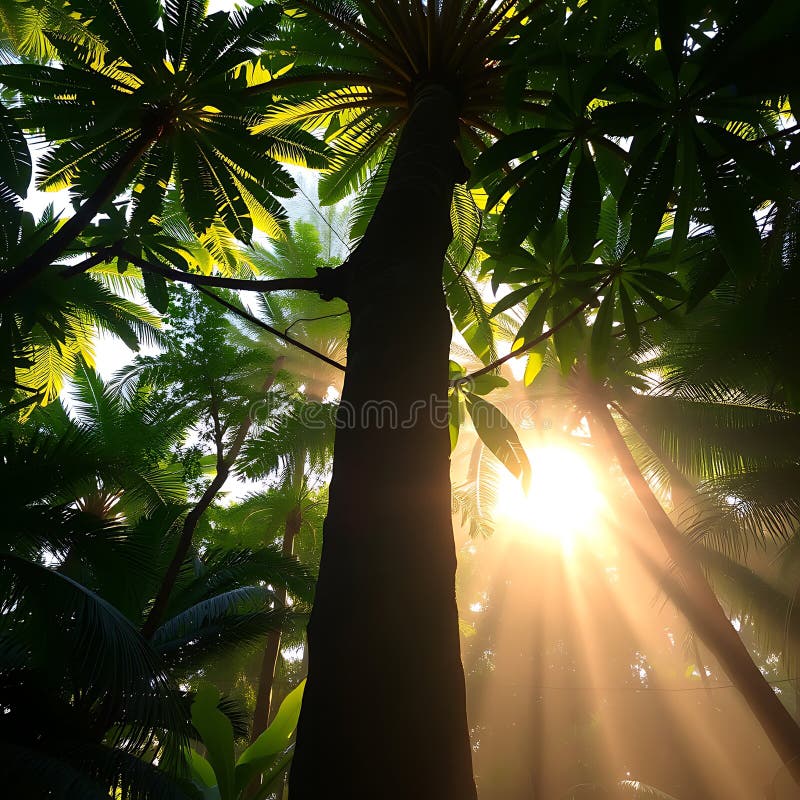 Tropical Rainforest Canopy with Morning Sun Stock Illustration ...