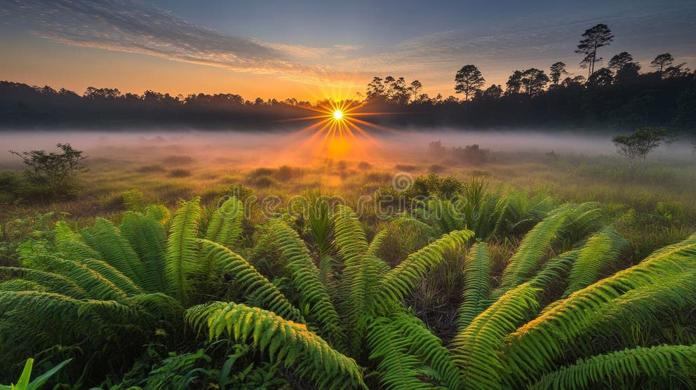 The Tropical Rainforest Glows with the Golden Light of the Sunrise ...