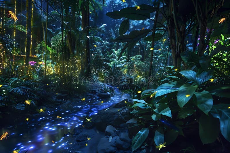 A Tropical Rainforest with Light Effects Ways Stock Illustration - Illustration of effects ...