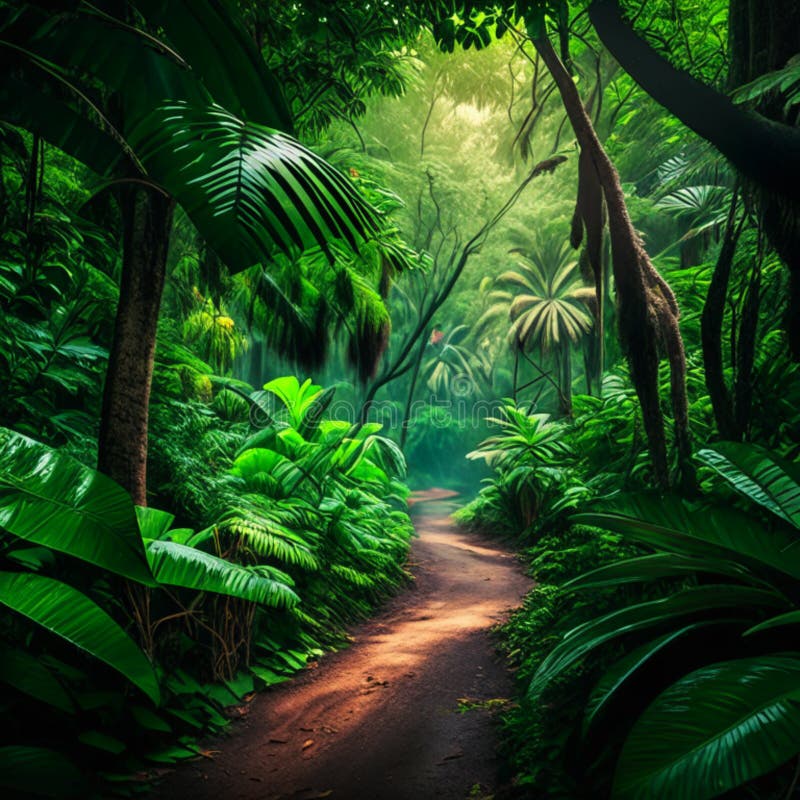 Tropical Rainforest. Panoramic View of a Path in the Rainforest Stock ...