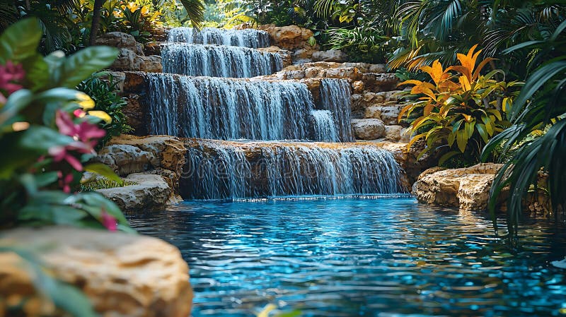 A Rainforest Cascade Pouring into a Serene Jungle Pool. Stock ...