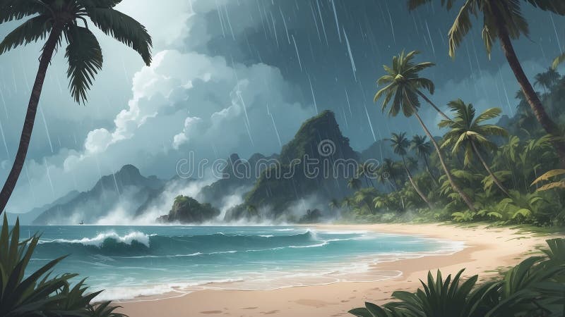 Tropical Rainstorm Over a Remote Island with Swaying Palm Trees Stock ... Tropical Rainstorm Over a Remote Island with Swaying Palm Trees Stock ...