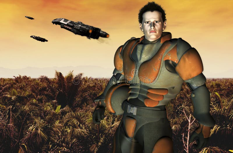 Futuristic Soldier in Spacesuit Stock Illustration - Illustration of ...