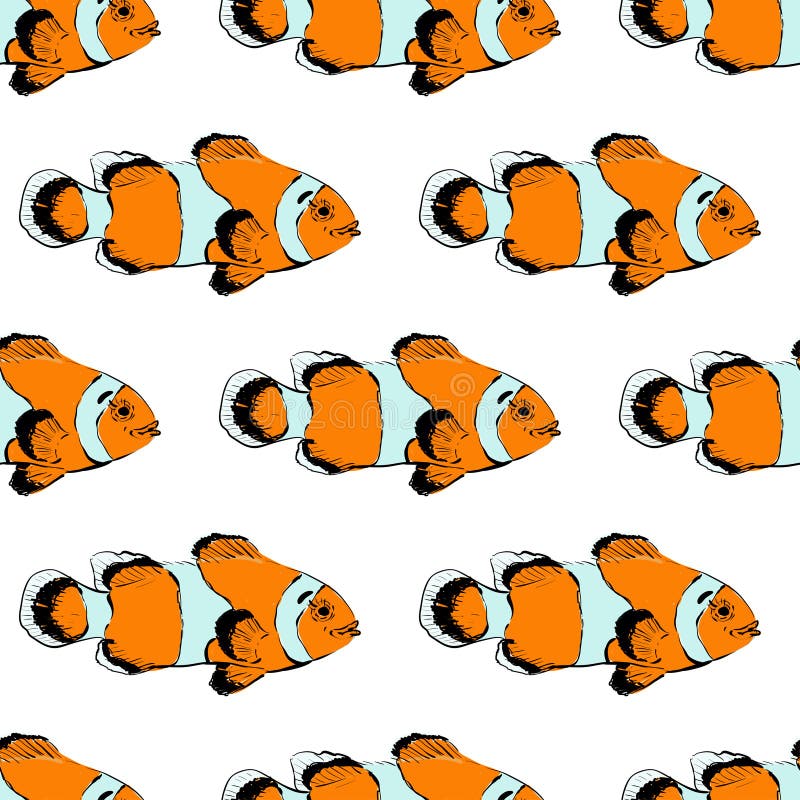 Tropical Reef Clown Fish Colorful Vector Seamless Pattern Stock Vector ...