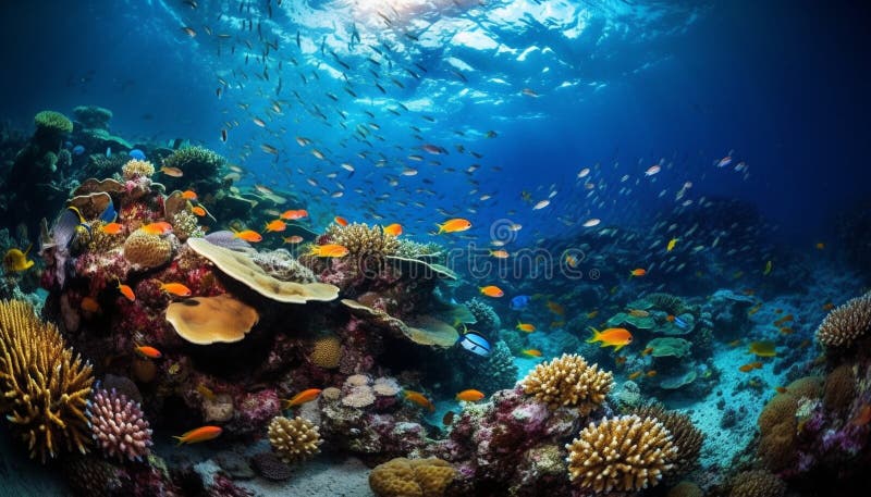 Tropical Reef Teeming with Aquatic Animals Below Generated by AI Stock ...