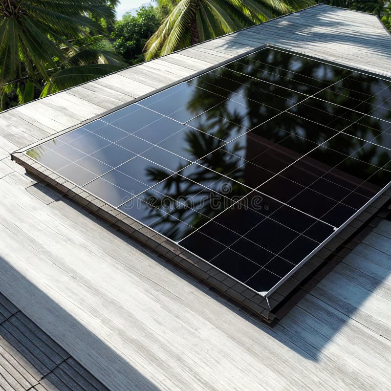 Tropical Reflection: Solar Panel and Palm Tree Harmony, Generative Ai ...