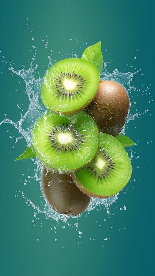 Tropical Refreshment Water Splashing on a Vibrant Kiwi Fruit Stock ...