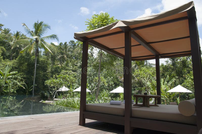 Tropical Resorts Swimming Pool with Hut Stock Photo - Image of relax ...