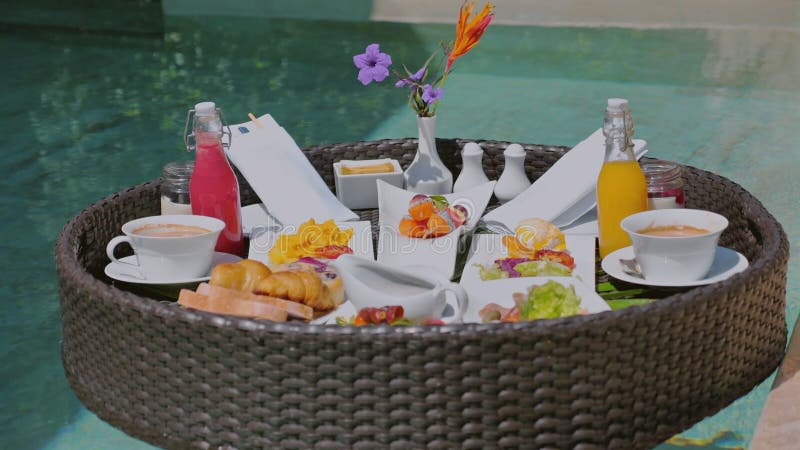 Tropical Resort Breakfast Served on Floating Stock Video - Video of ...