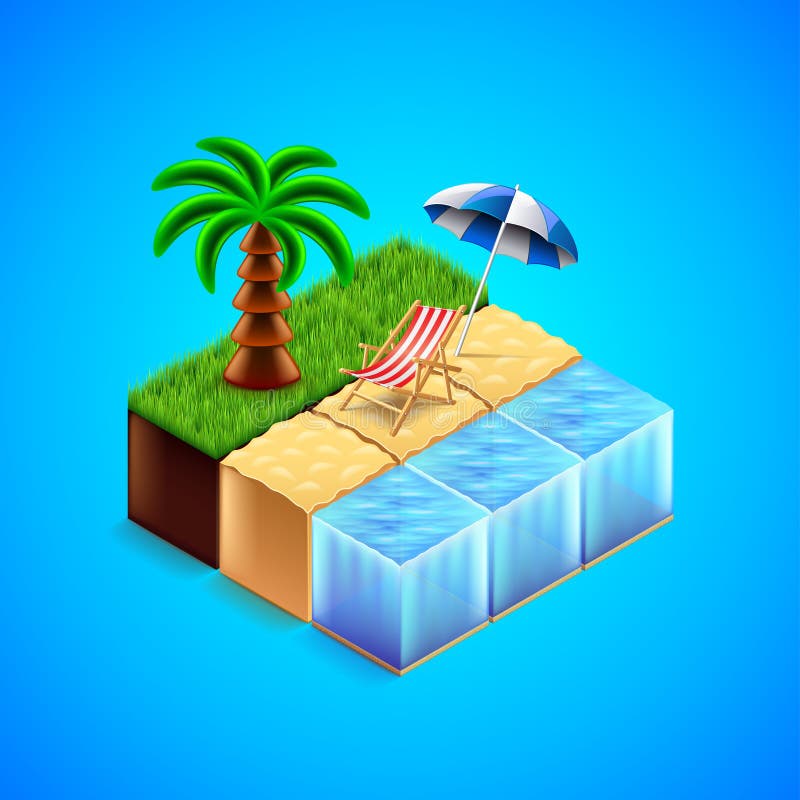 Tropical Resort Concept. Beach with Deck Chair and Palm Tree Stock ...