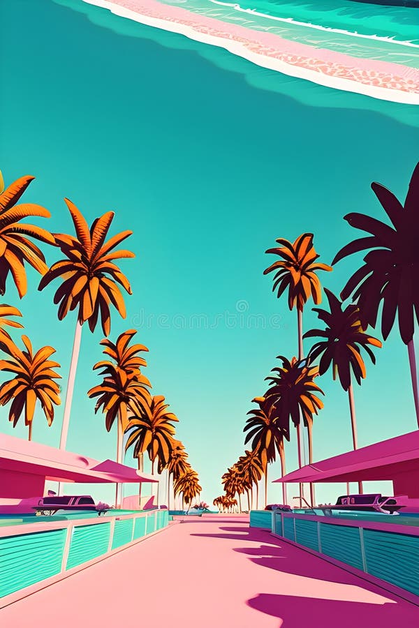 Tropical Resort Illustration, 80s Retro Vibe. Generative AI Stock ...